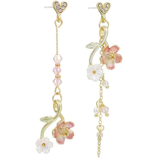 商品名tenghong2021 ピンク 桜 フラワー イヤリング ダングル サクラ 花柄 ティアドロップ 妖精の葉 花びら ドロップ 春 女性 アクセサリー 女の子用, 樹脂, 宝石なしtenghong2021 Pink Cherry Bl...