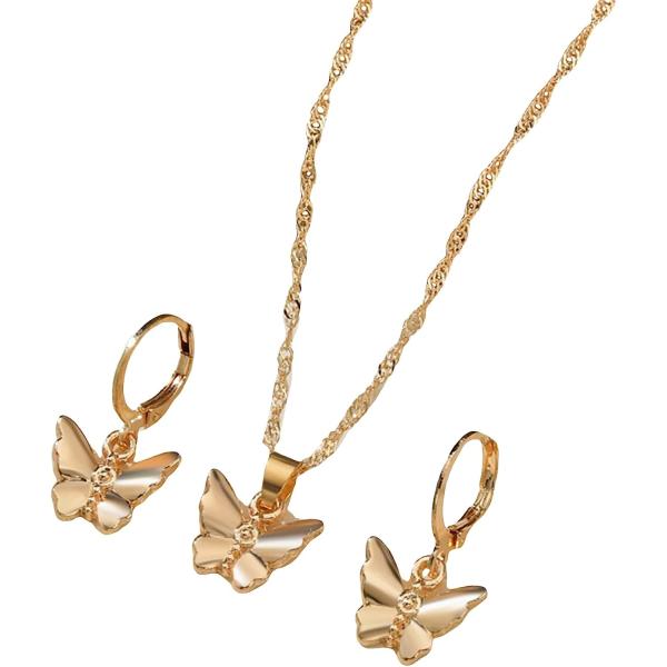 商品名WDIRARA レディース バタフライチェーン ネックレス イヤリングセット ジュエリーセット イエローゴールド, One Size, 亜鉛, 宝石なしWDIRARA Women's Butterfly Chain Necklace ...