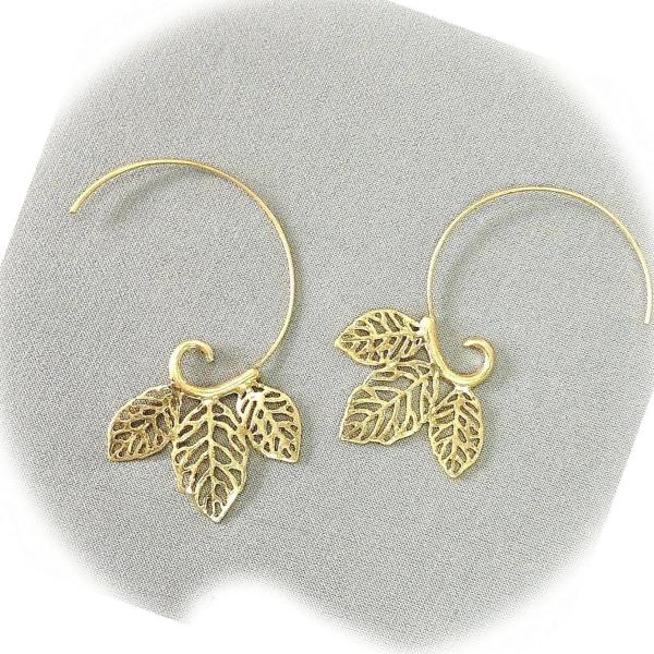 商品名Accessory Bohemian Style Gold Color Finished Tree Leaves Design Long Hook Half Hoop Nice Earrings Pendant Charm Set f...