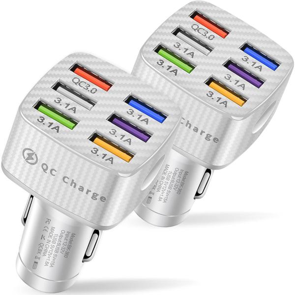 商品名Amiss 車用充電器アダプター 6USBマルチポート 高速充電器 QC3.0ポートと5ポート付き 車内アクセサリー iPhone 13/12/11/pro Samsung Galaxy/Note S10/S9/S8に対応 - ホワイ...