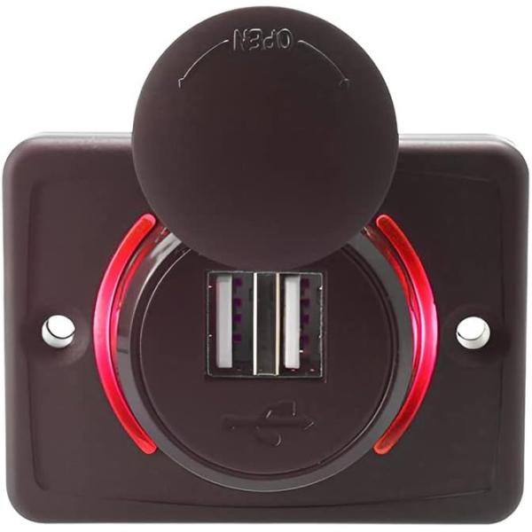 商品名AICEL パネル デュアルUSB 車用充電器ソケット 3.1A 電源コンセント キャップ付き デュアルポート 12V-24V クイックカーチャージャーアダプター LEDインジケーター付き メスパネルマウント 車 ボート バス RV ...