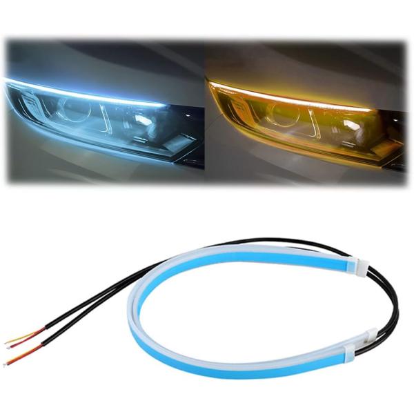 商品名Car LED Headlight Strip Lights, Exterior Dual Color 2 Pcs DRL Headlight, Waterproof Switchback Sequential Lamp Turn S...
