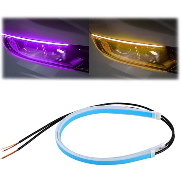 商品名Car LED Headlight Strip Lights, Exterior Dual Color 2 Pcs DRL Headlight, Waterproof Switchback Sequential Lamp Turn S...