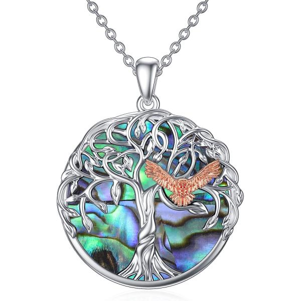 商品名TOUPOP Owl Necklace for Women 925 Sterling Silver Tree of Life Necklace with Abalone Shell Owl Pendant Jewelry Gifts ...
