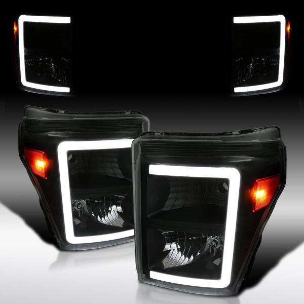 商品名AUTOZENSATION 2011-2016 フォード F250 F350 F450 F550 スーパーデューティー ブラックスモーク ヘッドライト ダイナミックLEDストリップ付きAUTOZENSATION Compatible ...
