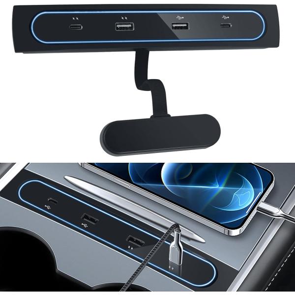 商品名車用USB充電器 マルチポート 2021 2022 テスラモデル 3/Y用 | テスラUSBハブ ブルーLEDライト付き | テスラモデル3/Yアクセサリー 100%フィットセンターコンソールアダプター | テスラ電話充電器Tesla...