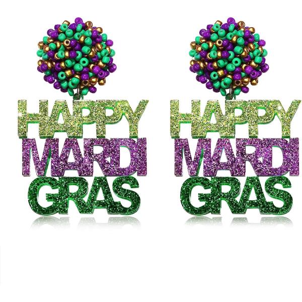 商品名アクリル文字イヤリング Believe Merry Christmasイヤリング NICE NAUGHTY ドロップダングルイヤリング 女の子用 特別な意味 イヤリングギフト, 宝石なしAcrylic Happy Mardi Gras...