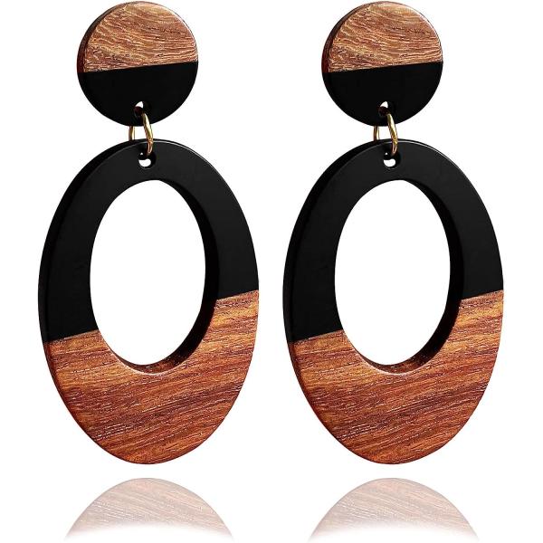 商品名Fiklon 木製イヤリング レディース 木製イヤリング ダングルアフリカンイヤリング ブラック レディース シンプル 軽量 樹脂 ドロップ ロングリーフ 幾何学イヤリング ステートメントジュエリー, 木材 樹脂, 宝石なしFiklo...