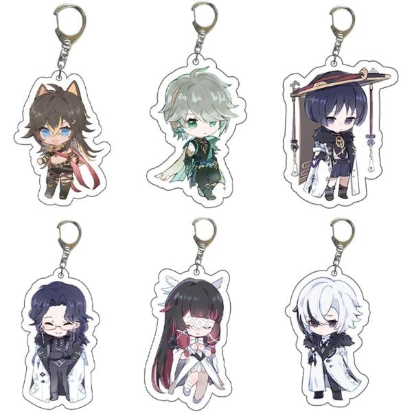 商品名Acrylic Keychain 6Pcs for Genshin Damselette Regrator Dehya Alhaitham Wanderer The Knave Keyrings Accessory Cosplay P...