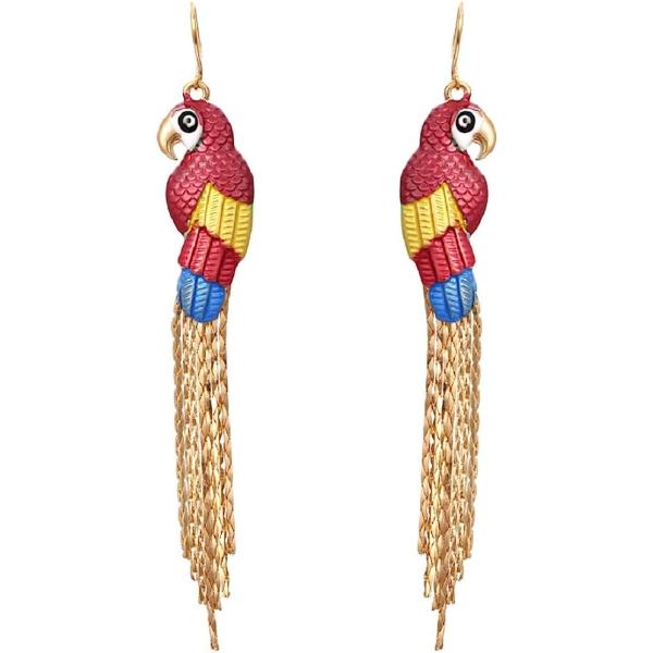 商品名女性用オウムイヤリング かわいいオウムタッセルイヤリング 女の子向けオウム鳥ダングルイヤリング 低刺激性 トロピカルオウムドロップイヤリング ボヘミアンオウム動物ステートメントイヤリング スタッド オウム鳥ジュエリーギフト 面白いイヤ...