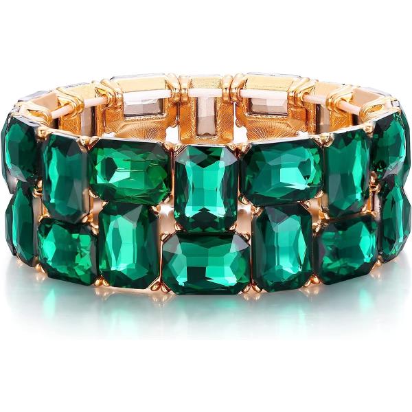 商品名BriLove Women's Sparkling Crystal Emerald Cut Stretch Bangle Bracelet for Wedding Party Prom Emerald Color Gold-Toneブ...
