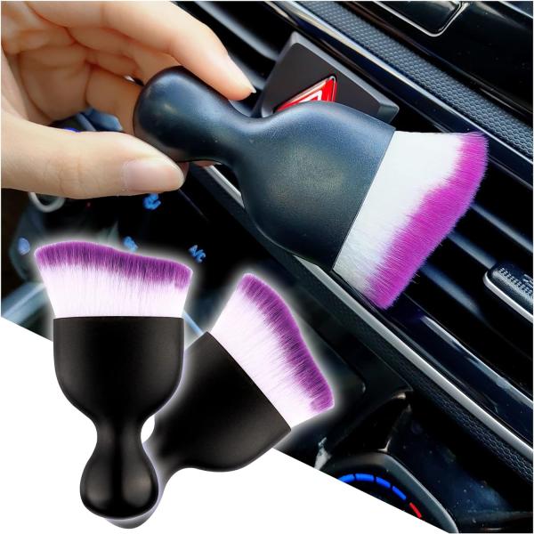商品名Aokdom ミニカーディテーリングブラシ 密集した毛 傷のつきにくいインテリアダストブラシ 車のダッシュボード、エアコンの通気口、隙間、キーボードクリーニングツールに適しています。(ホワイト+パープル-2個)Aokdom Mini ...