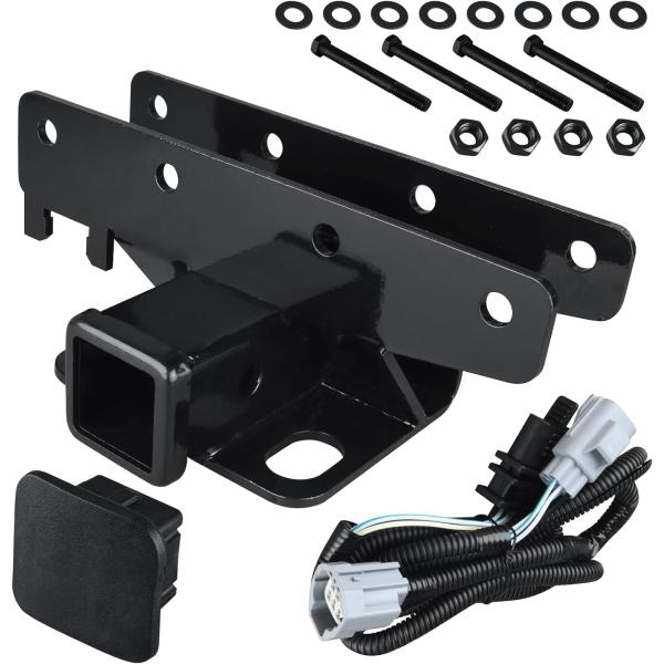 商品名MuHize 2インチ リアトレーラーヒッチレシーバー リアバンパー 牽引トレーラーヒッチレシーバーキット 2007-2018 Jeep Wrangler JK トレーラーヒッチ 4ピン配線ハーネス付きMuHize 2"" inch ...