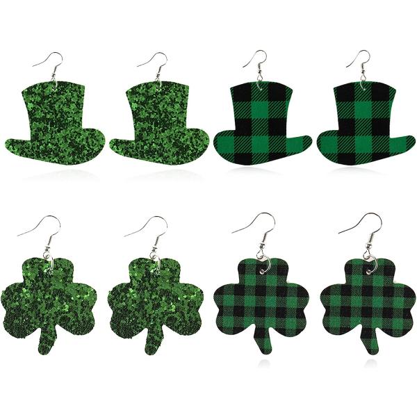 商品名4 Pairs St Patricks Day Earrings for Women Green Hat Earrings Leather Shamrock Earrings Irish Green Dangle Earrings f...