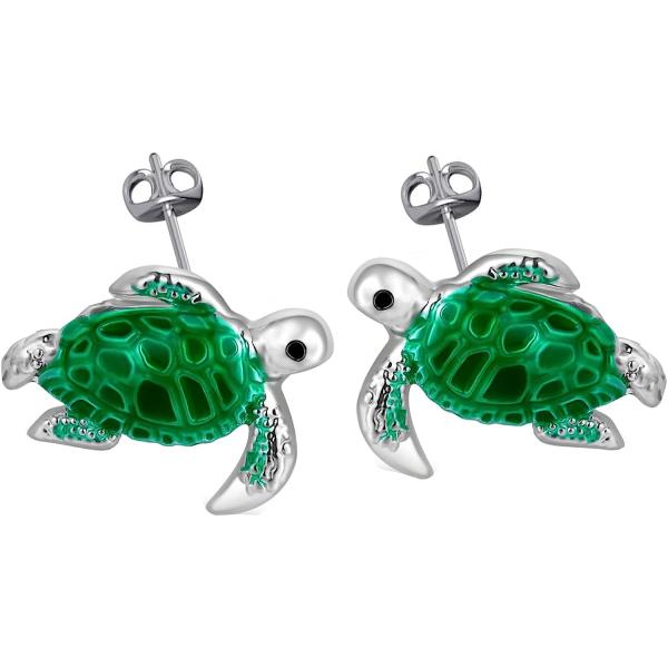 商品名グリーン ウミガメ ネックレス オープンリング スタッド イヤリング - ゴールド/シルバーメッキ 愛らしいチャーム マリンアニマルジュエリー 女性と女の子向け 海を愛する人 バレンタイン 母の日 誕生日 クリスマスギフト, 真鍮。,...