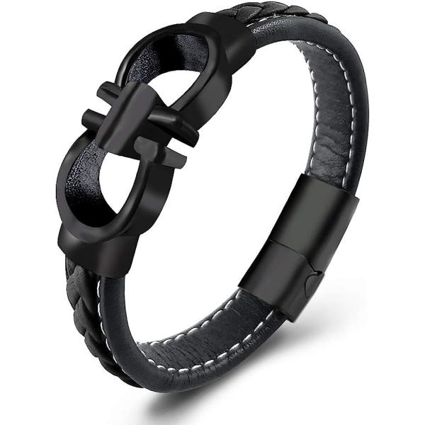 商品名デザイナーファッション 別注レザーブレスレット, ステンレススチールDesigner Fashion Bespoke Horseshoe Leather Bracelet (Mens Black/Black)ブランド：Generic商...