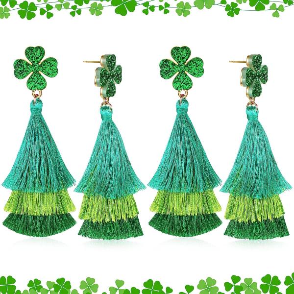 商品名2 Pairs St. Patrick's Day Shamrock Earrings Green Tassel Earrings Layered Shamrock Earrings Dangle Clover St Patricks...