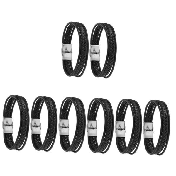 商品名KALLORY Mens Bracelet Mens Accessories 8 pcs Men Decoration Fashionable Braided Bracelets Black Wrist Leather Bracele...