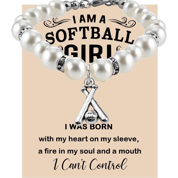 商品名MAOFAED ソフトボールギフト ソフトボールガールギフト ソフトボールブレスレット I Am A Softball Girl 模造シェルパールブレスレット, 0.8, 人工パールMAOFAED Softball Gift Soft...