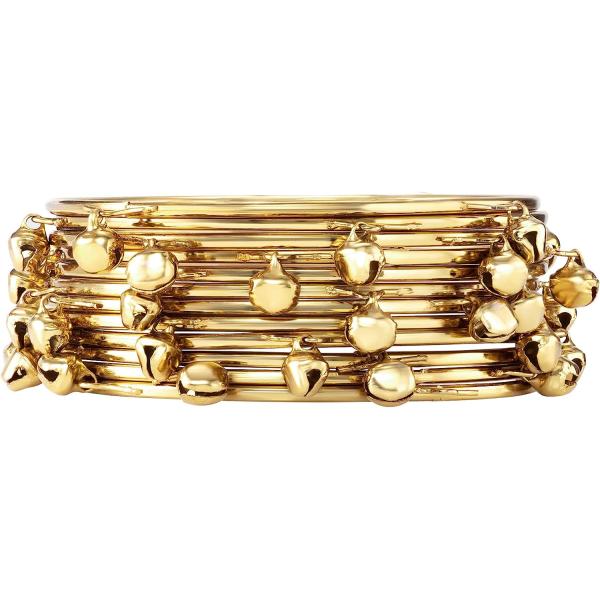 商品名Aheli ゴールドメッキ グングル スタッズメタルバングルセット ジュエリー エスニック機能ウェア ガールズ&amp;レディース (2.6インチ), 標準, 金属, 宝石なし。Aheli Gold Plated Ghungru St...