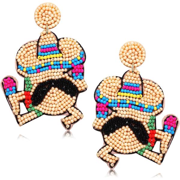 商品名NLCAC Cinco De Mayo イヤリング ビーズ フィエスタ ソンブレロ チリ ペッパー サボテン タコス ドロップ ダングル イヤリング メキシカン ホリデー パーティー ジュエリー 女性用, ビーズ, ビーズNLCAC ...