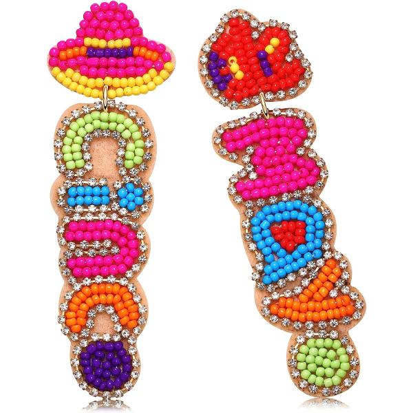 商品名NLCAC Cinco De Mayo イヤリング ビーズ フィエスタ ソンブレロ チリ ペッパー サボテン タコス ドロップ ダングル イヤリング メキシカン ホリデー パーティー ジュエリー 女性用, ビーズ, ビーズNLCAC ...