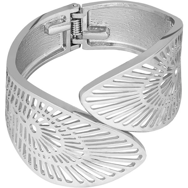 商品名Capwell + Co フィリグリーステートメントカフヒンジブレスレット 女性や若い女の子へのファッションギフト, 亜鉛, 宝石なし。Capwell + Co Silver Filigree Statement Hinge Over...