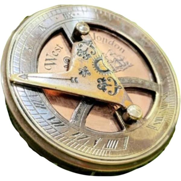 商品名Compass Solid Brass Sundial Compass 2.5"" Box Compass, Poem Compass Sundial with Wooden Anchor Box Collectible Nautic...