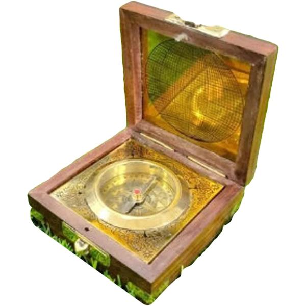 商品名Compass Brass and Wooden 3"" Box Compass Desktop Decorative Beautiful Brass Compass in Box Collectible Nautical Hikin...