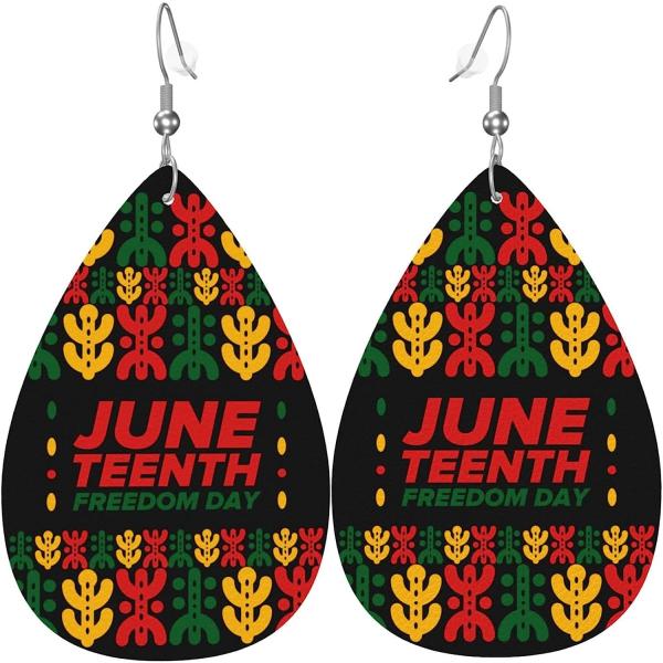 商品名Happy Juneteenth Day Freedom 1865 Earrings For Women Girls Faux Leather Earrings Pendant Teardrop Dangle Drops Earrin...