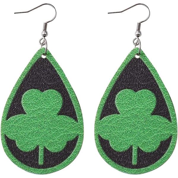 商品名St. Patrick's Day ペア フェイクレザーイヤリング レディース 軽量 リーフ ロング ダングルイヤリング ティアドロップ イヤリング 木製 四つ葉のクローバー ダングルイヤリング アイルランドのフェスティバルギフトに,...