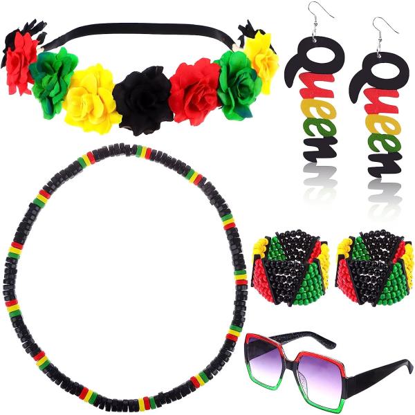 商品名6 Pcs Juneteenth African Jewelry for Women Girls Multicolor Beaded Jamaican Bracelet Black History Earrings Rasta Bea...
