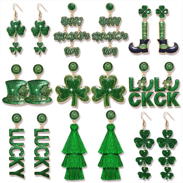 商品名St Patricks Day Earrings Set, Green Shamrock Earrings for Women, Letter LUCKY Irish Earrings Layered Tassel Earrings,...