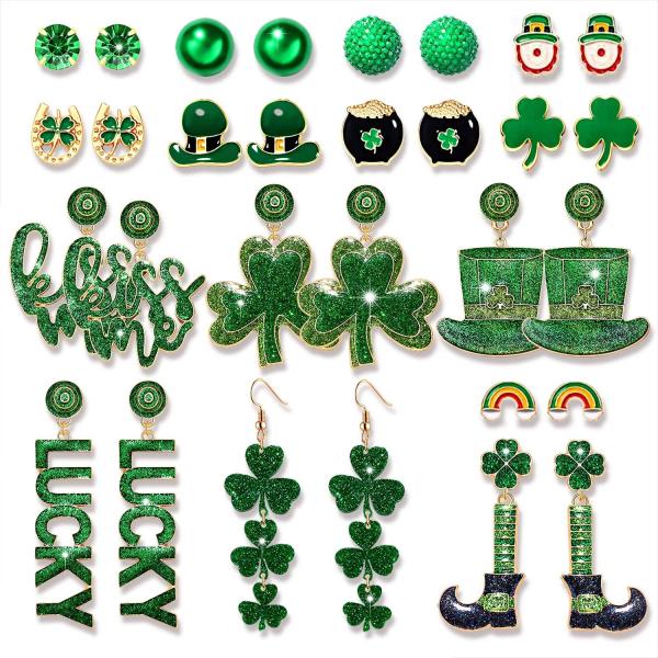 商品名St Patricks Day Earrings Set, Green Shamrock Earrings for Women, Letter LUCKY Irish Earrings Layered Tassel Earrings,...