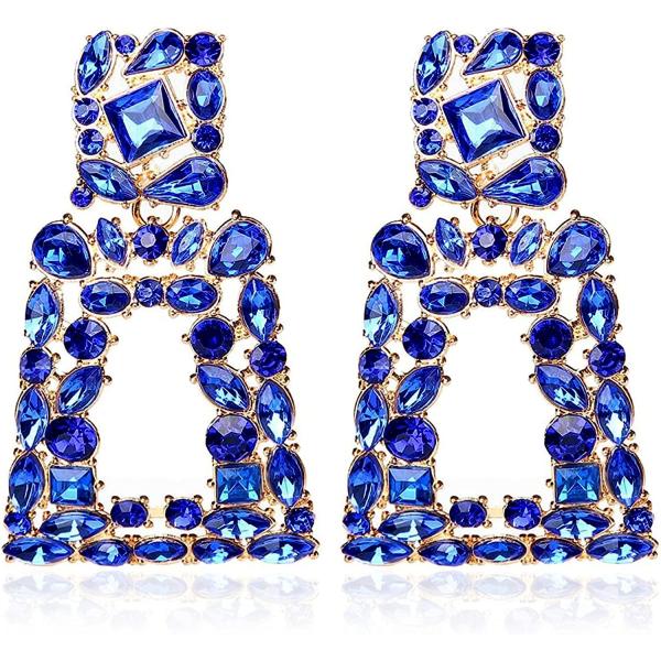 商品名BMMYE Rhinestone Dangle Earrings Dangling Sparkly Geometric Crystal Drop Earrings Rectangle Blue Statement Earrings f...