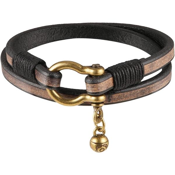 商品名HZMAN 7.5 Inch Handmade Leather Cuff Bracelet for Women Steampunk Style Double Wrap Leather Wristband with Small Bell...