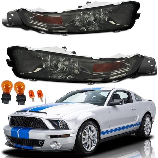 商品名ウィンカーライト 2005 2006 2007 2008 2009 マスタングバンパーライト 駐車信号ランプ スモークレンズ クロムクリスタルハウジング+電球に対応Turn Signal Lights Compatible with ...