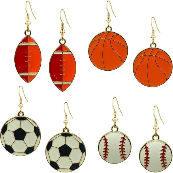 商品名QUPENGXU 4 Pairs Alloy Sports Game Ball Earrings Fashion Basketball Rugby Baseball Football Team Dangle Earrings For ...