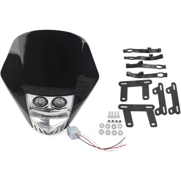 商品名Yuejing Dual LED Dirt Bike Headlight Supermoto Light Kit Black Headlight Indicator Fairing Lampshade H4 12V 6/12W Hi/...