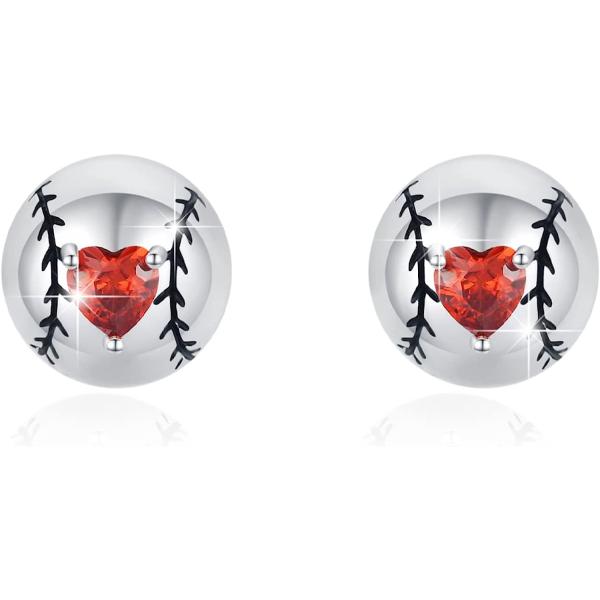 商品名女性用野球イヤリング ソフトボールイヤリング キュービックジルコニア ボールスタッド スターリングシルバー スポーツイヤリング ジュエリーギフト ファン 野球ギフト, スターリングシルバー, キュービックジルコニアBaseball E...