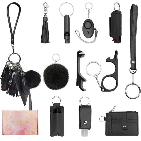 商品名Araafur レザーリストレットキーチェーンセット パーソナルアラームと栓抜き付き 車用キーチェーンアクセサリー 女性用, ブラックキーチェーンセット。, MiddleAraafur Leather Wristlet Keychai...