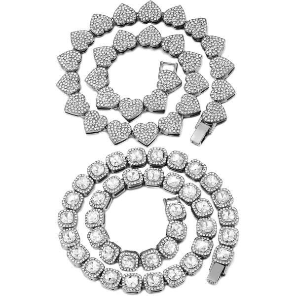 商品名WKTYCCT 2pcs Cuban Link Chain for Women Clustered Diamond Tennis Necklace Iced Out Miami Cuban Necklace 15mm Heart Ne...