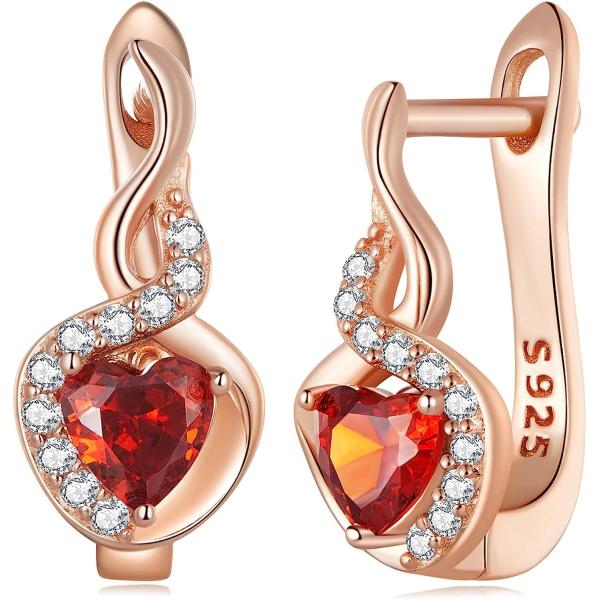 商品名BISAER ローズゴールド メッキ ハート スタッド イヤリング レッド キュービックジルコニア ストーン フープ スタッド ダングル イヤリング レディース ルビー ドロップ イヤリング ユニークなデザイン ジュエリー, キュービ...