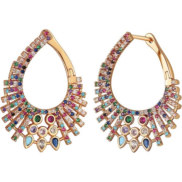 商品名HZMAN 14K Gold Plated Hypoallergenic Colorful Cubic Zirconia Spiral Stud Earring for Women Girls Bohemian Piercing Ea...