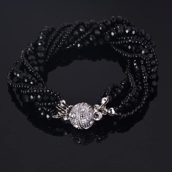 商品名RFME 19CM Fashion Blue Black Brown Gray Crystal Beads Multilayers ap Bangle Bracelet for Women Chic Accessories,Black...