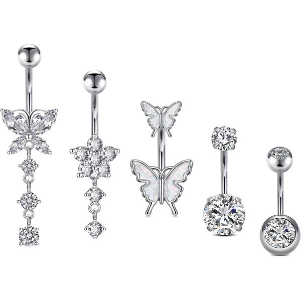 商品名Incaton 14G 6mm 10mm Belly Button Ring Surgical Stainless Steel Short Bar Belly Rings Hypoallergenic Diamond Butterfl...