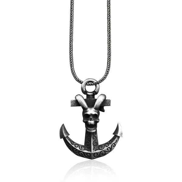 商品名BySilverStone Jewelry - アンカーメンズネックレス、シルバースカルマンペンダント、スターリングシルバーバイカージュエリー、シールギフトアクセサリー、スカルアンカーメンズペンダント、メンズシルバーギフト, スターリ...