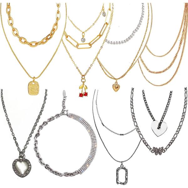 商品名12個 スパークル ボーホー ネックレス セット レディース ガールズ ゴールド シルバー 華奢 チェーン チョーカー ペンダント ネックレス パック エステティック パール シャイニー ラブ キュート チェリー ダイヤモンド バタフ...