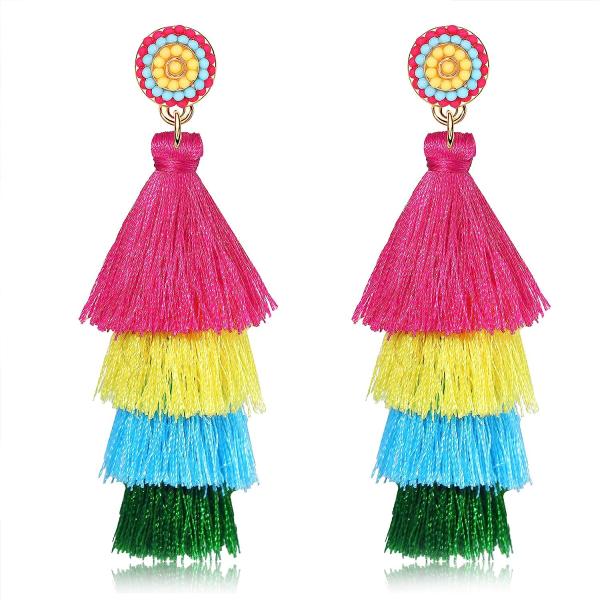 商品名VOGUEKNOCK Cinco De Mayo Earrings Tiered Tassel Drop Earrings Beaded Round Top Earring Studs for Women (cinco de mayo...