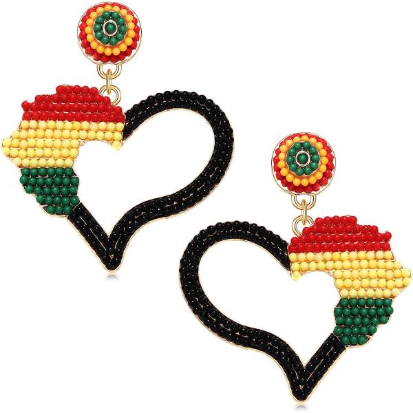商品名African Earrings for Women Beaded Africa Map Earrings Ethnic Juneteenth Heart Drop Dangle Earrings Ethnic Earrings Af...
